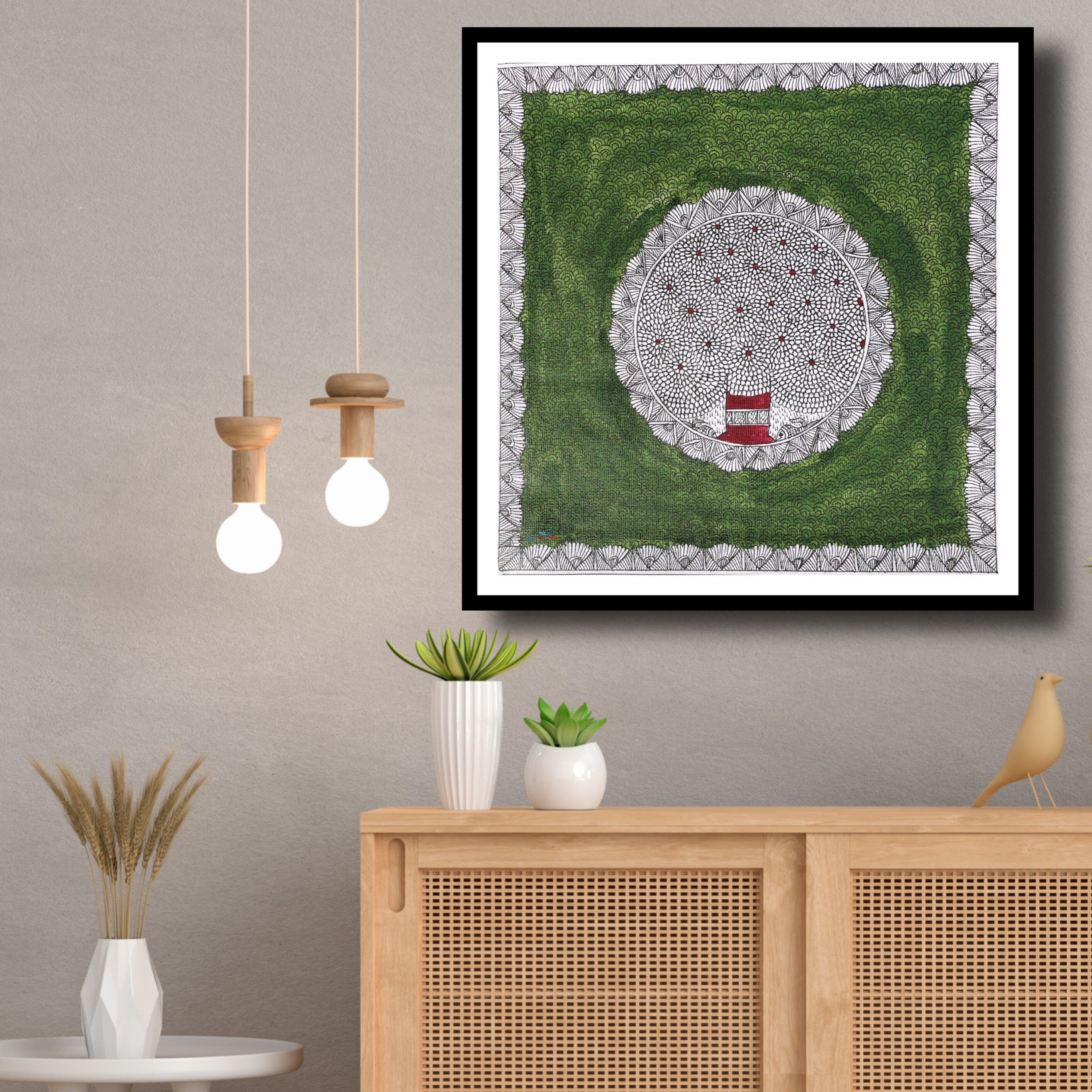 Kachni Style line Work Madhubani Art Painting, Tree of Life ,wall Decor ...