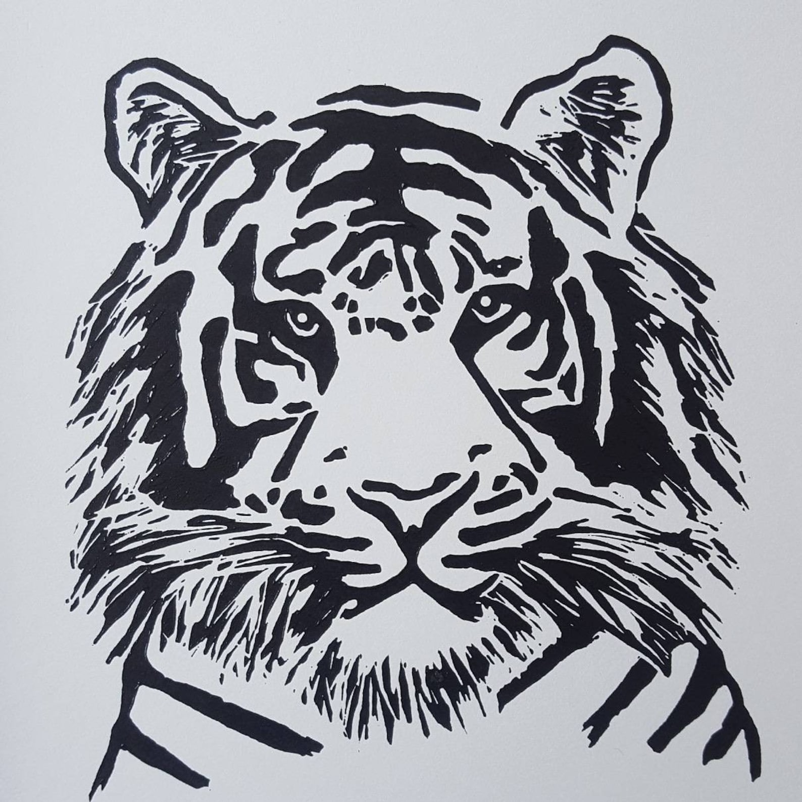 Framed Tiger Linocut Prints Wall Art Print With Frame Wild | Etsy