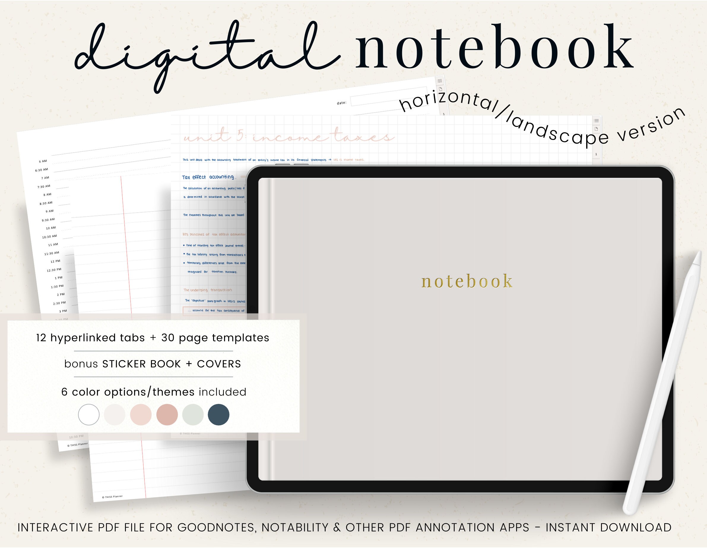 Digital Notebook for Goodnotes and Notability 12 Hyperlinked | Etsy