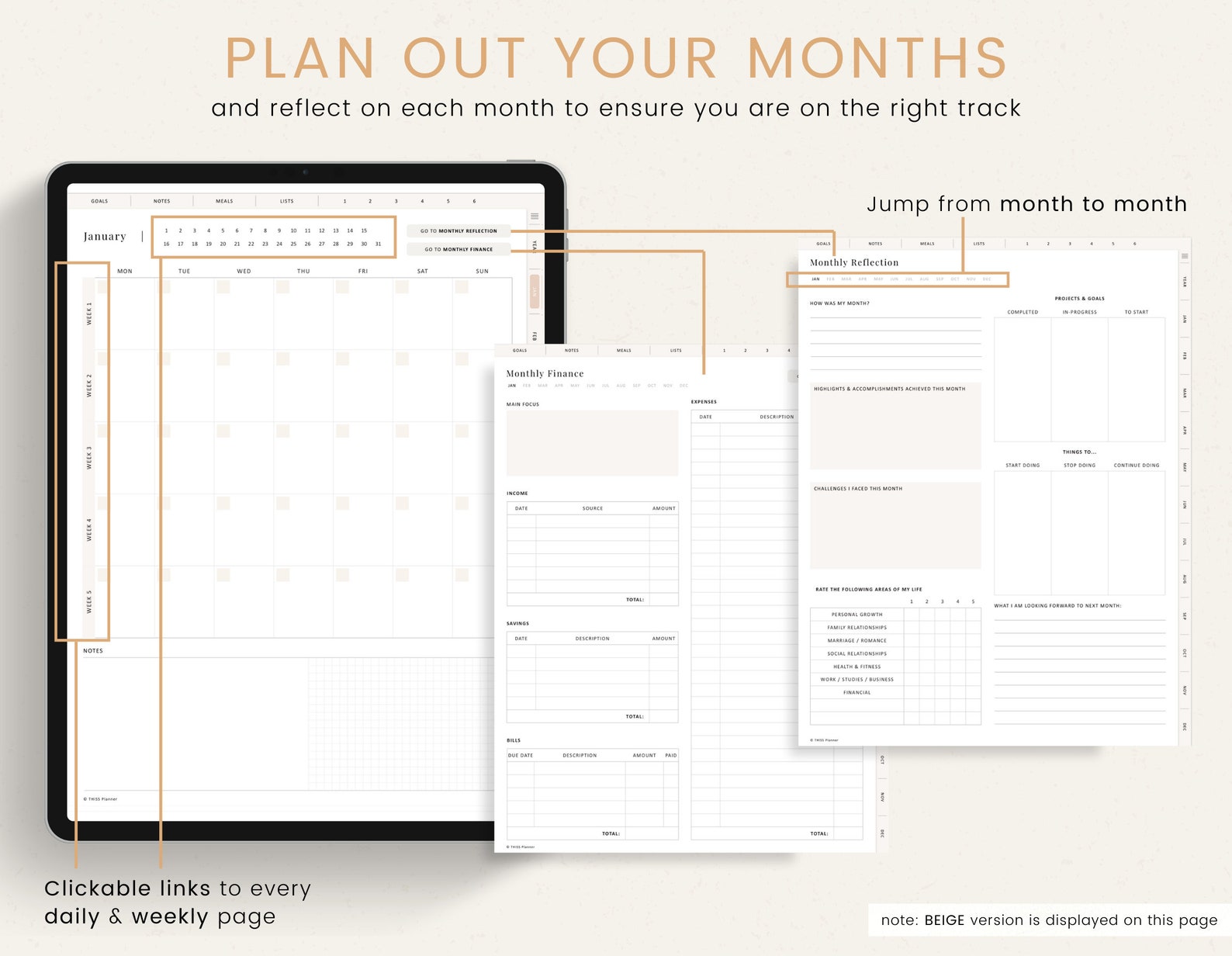 UNDATED Digital Planner Portrait Planner With Hyperlinks - Etsy