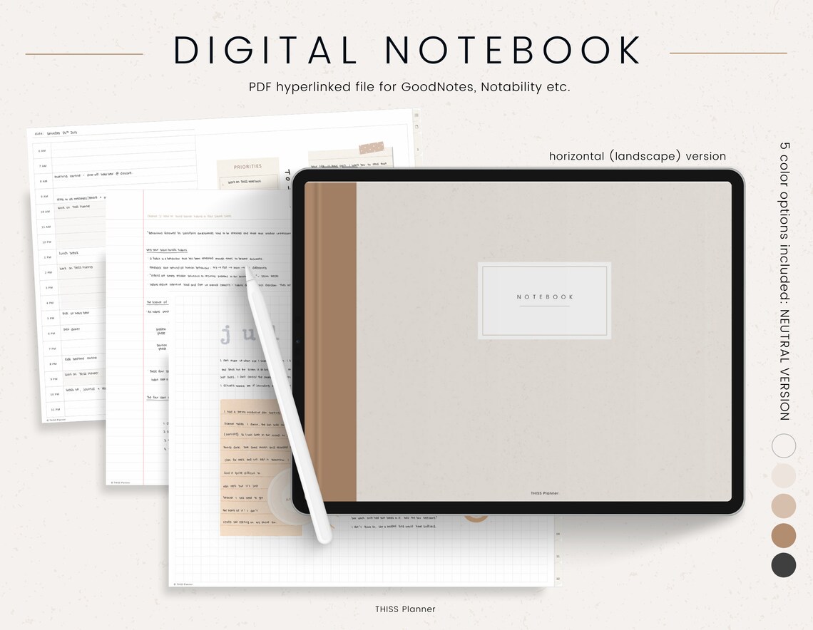 Digital Notebook for Goodnotes and Notability 12 Hyperlinked - Etsy