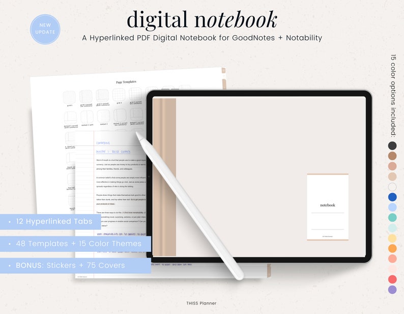Digital Notebook for Goodnotes and Notability 12 Hyperlinked - Etsy