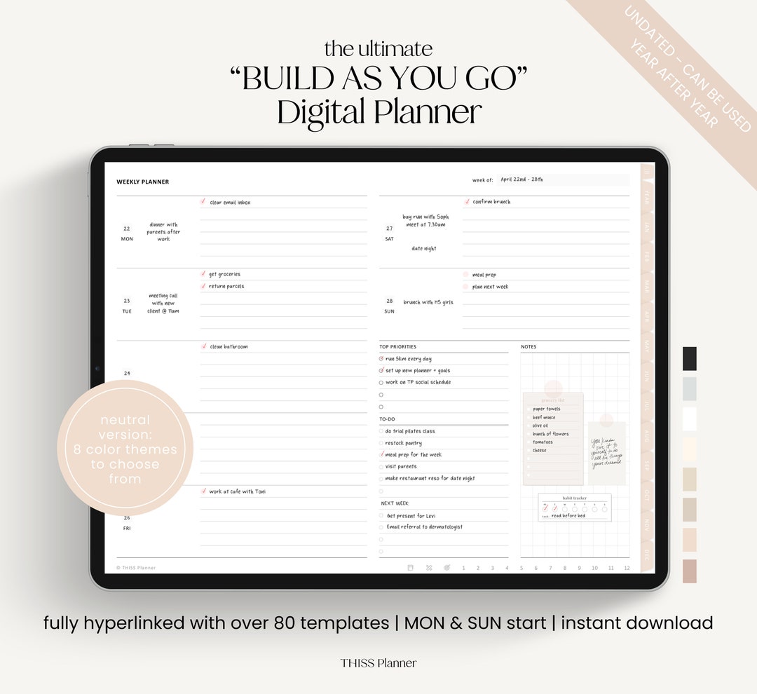 Undated Digital Planner for Digital Planning | Goodnotes Planner, iPad ...