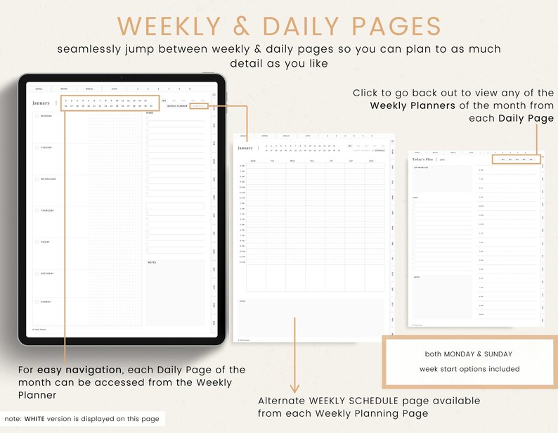 UNDATED Digital Planner Portrait Planner With Hyperlinks - Etsy