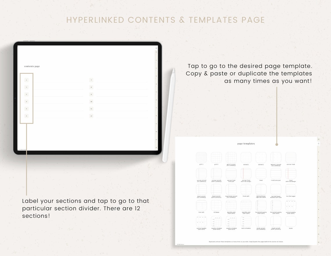 Digital Notebook for Goodnotes and Notability 12 Hyperlinked - Etsy