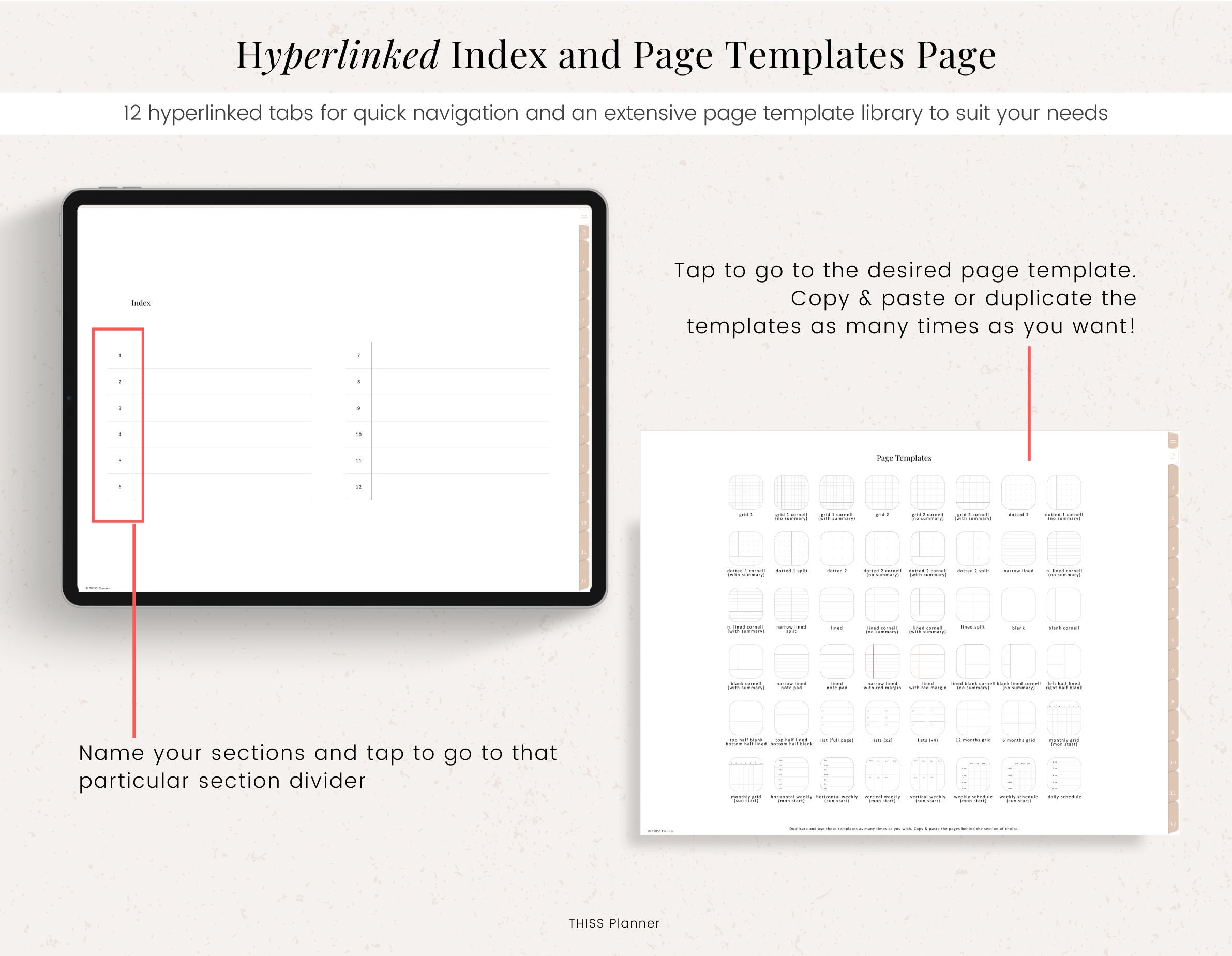 Digital Notebook for Goodnotes and Notability - 12 Hyperlinked Tabs ...