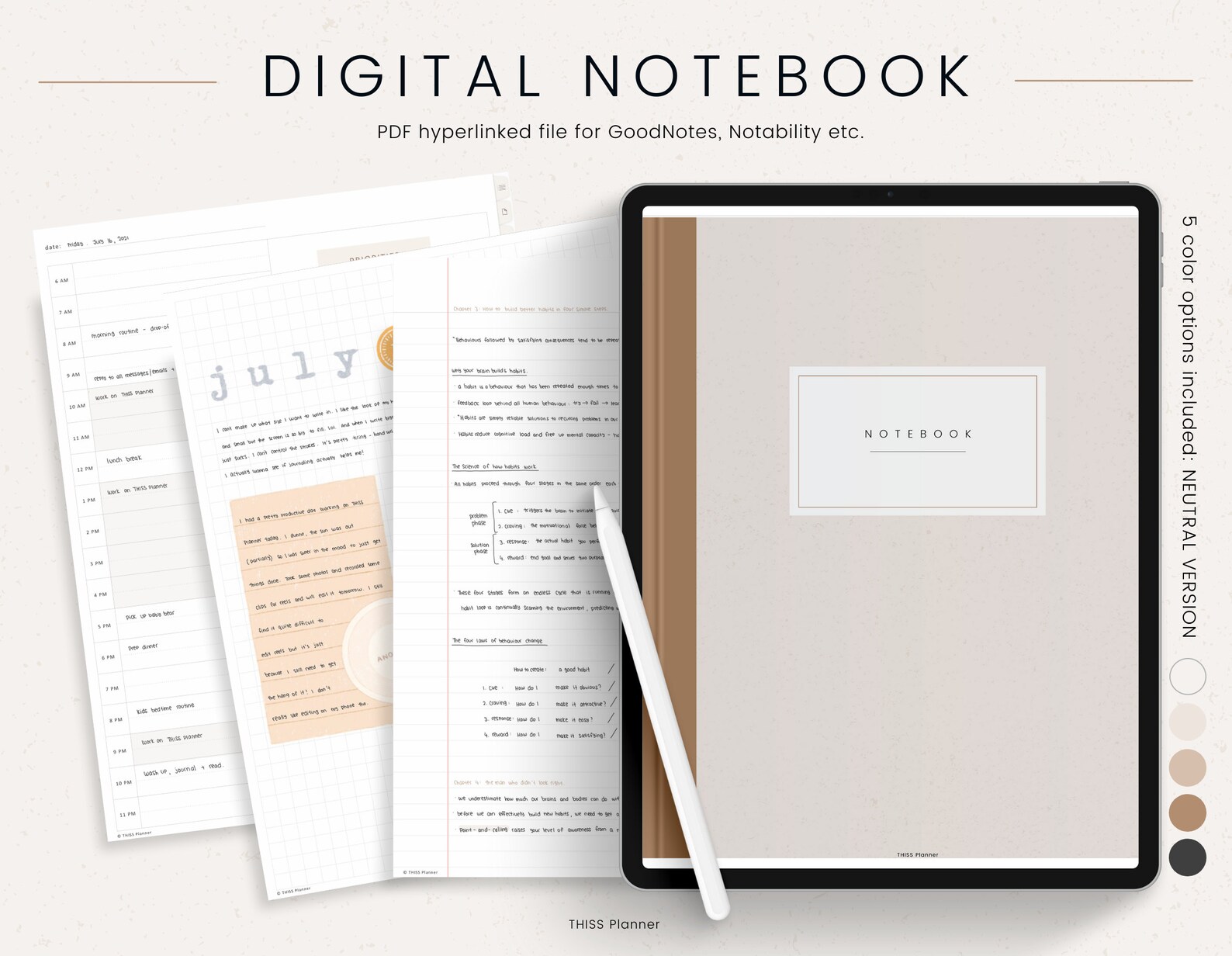 Digital Notebook 12 Hyperlinked Tabs for Goodnotes Notability - Etsy ...