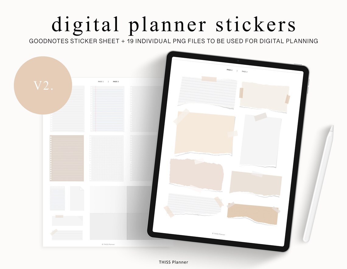 Digital Planner Stickers Set - Neutral Minimal Paper Torn Digital ...
