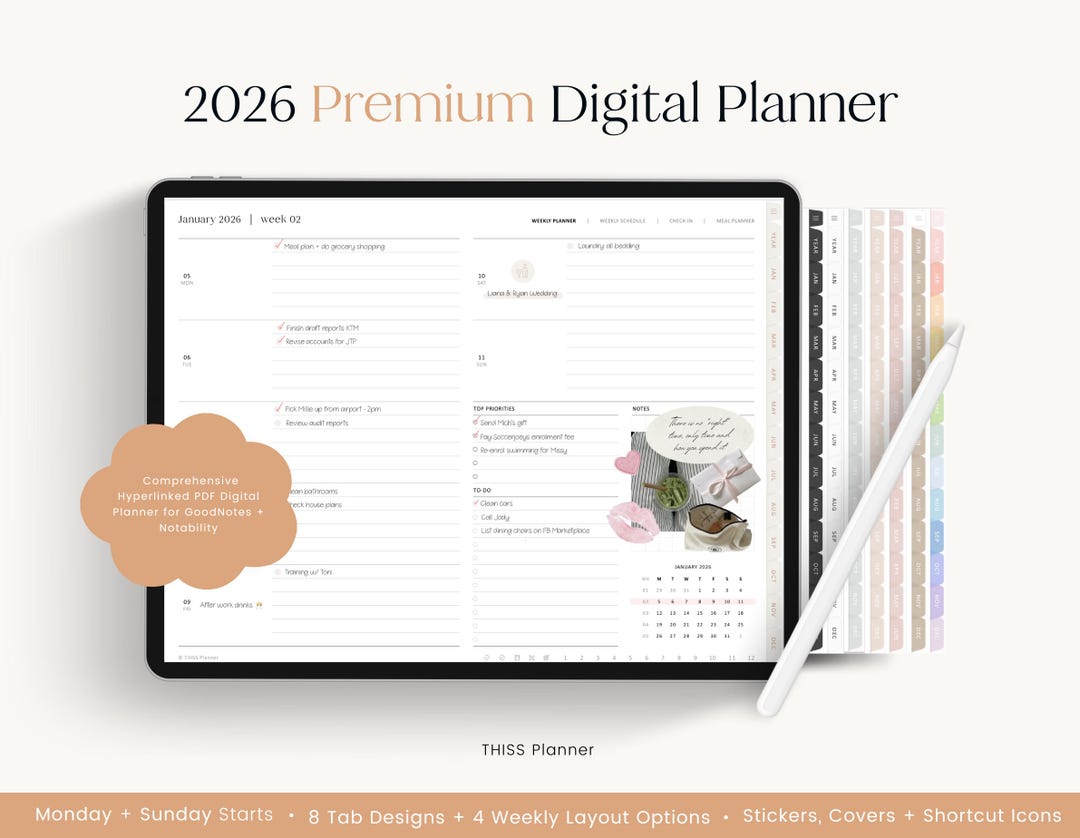 2026 Digital Planner, Dated Planner, 2026 Year Journal, Weekly Planner ...