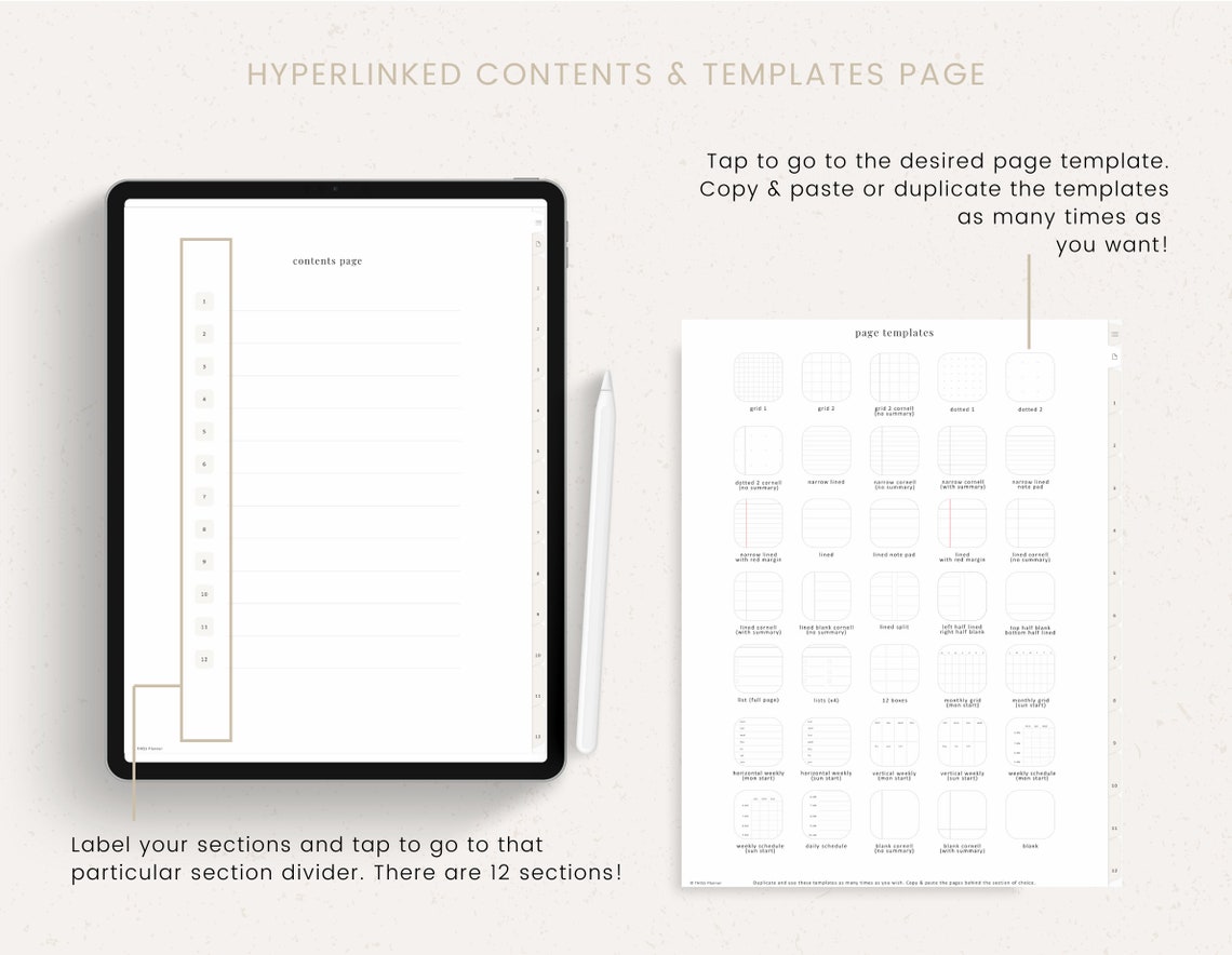 Digital Notebook 12 Hyperlinked Tabs for Goodnotes Notability - Etsy ...