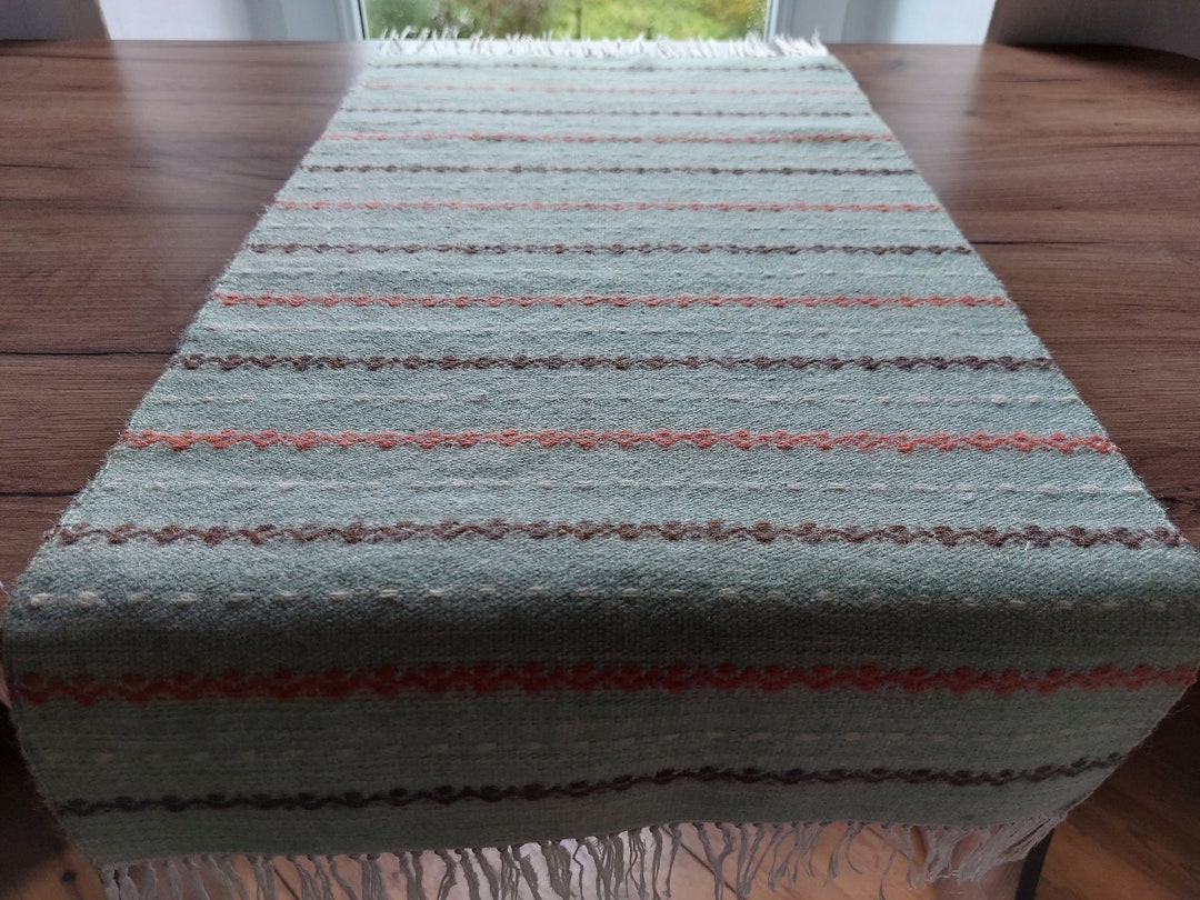 Vintage Handwoven Wool Table Topper, Short Table Runner, Wool Table ...