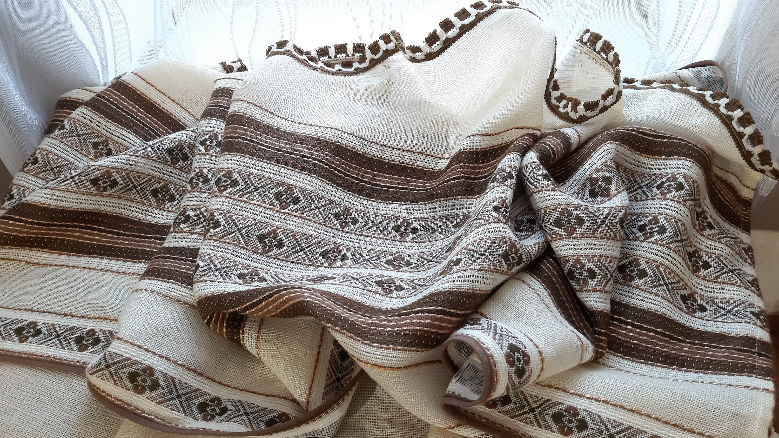 Vintage Woven Cotton Wool Beige brown decorative | Etsy