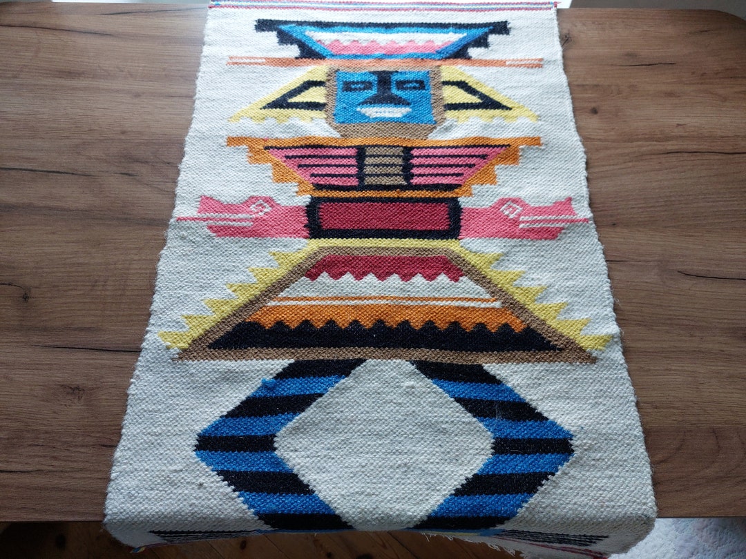 Vintage Handwoven Wool Wall Hanging , Bohemian Wall Decor, Aztec Wool ...