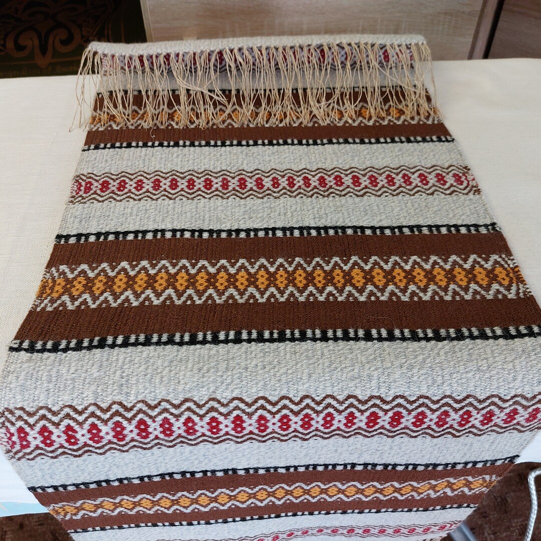 Vintage Handwoven Wool Table Runner, Wool Table Topper, Wool Table ...