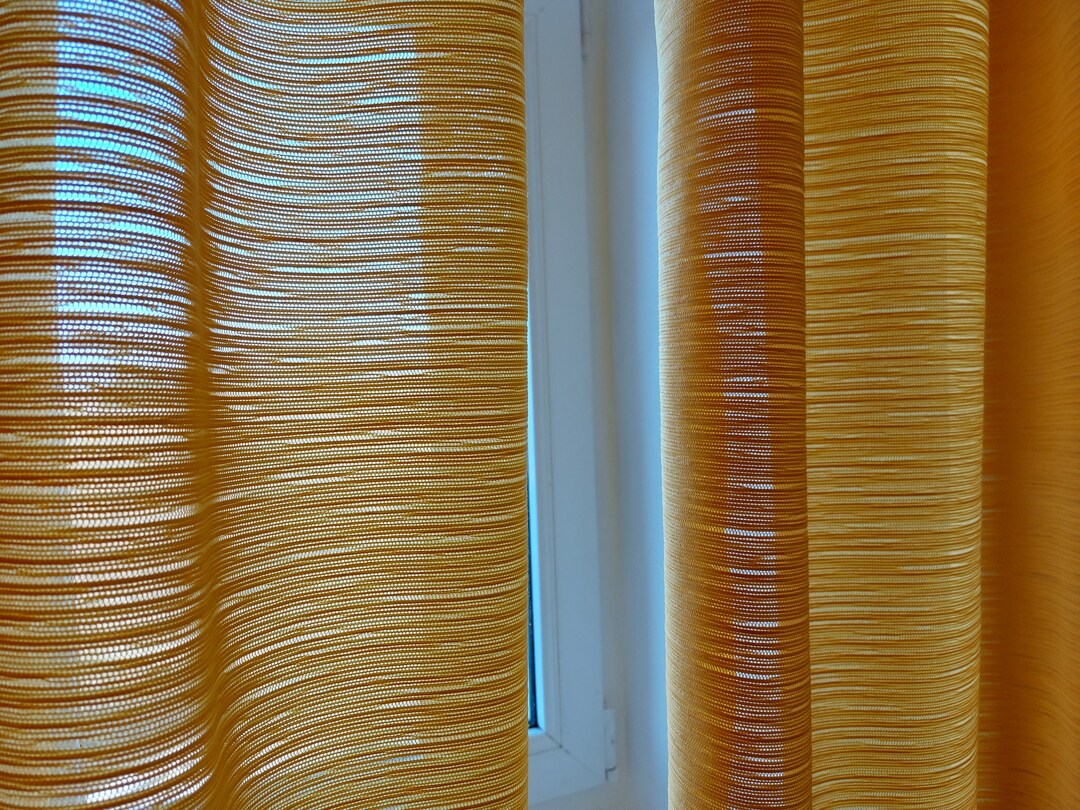Pair of Large Woven Vintage Acrylic Curtains, Light Yellow Curtains ...