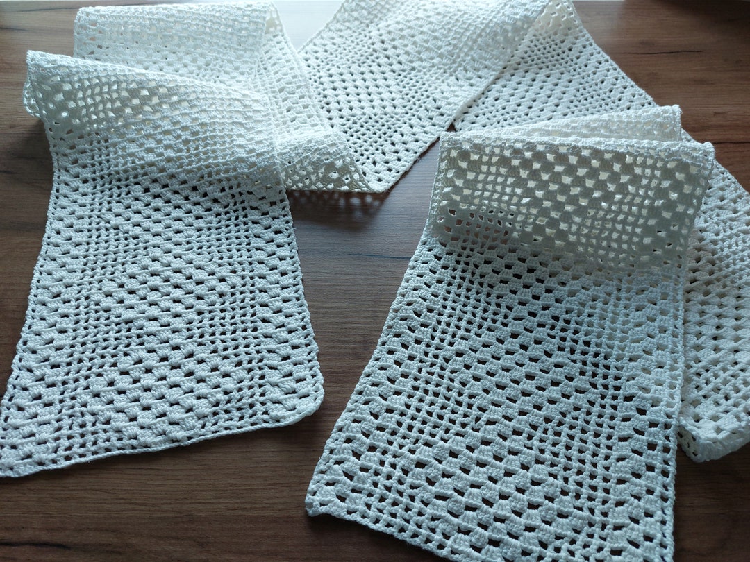 Vintage Long Handmade Crocheted Table Runner, Crochet Table Dresser ...
