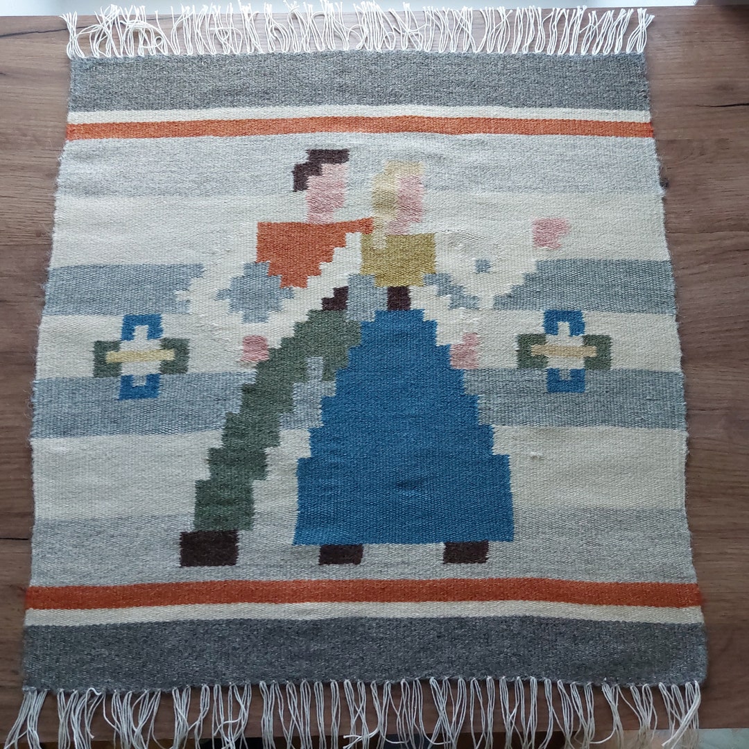 Scandinavian Vintage Handwoven Wool Table Mat , 40s 50s Tapestry ...