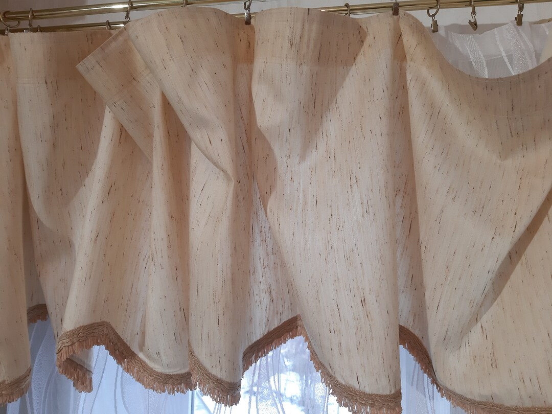 Vintage Large Beige Valance Curtain, Wide Valance Curtain , Long ...