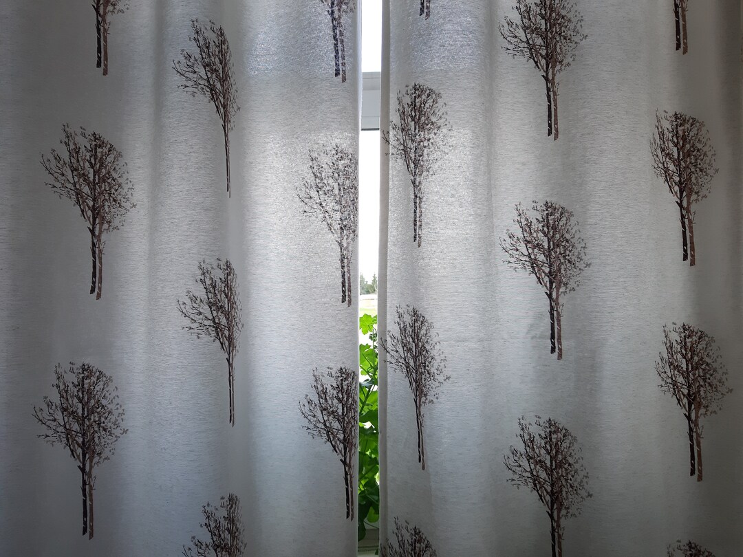 2 Pieces Vintage Large Cotton Fabric Trees Print Curtains for One ...