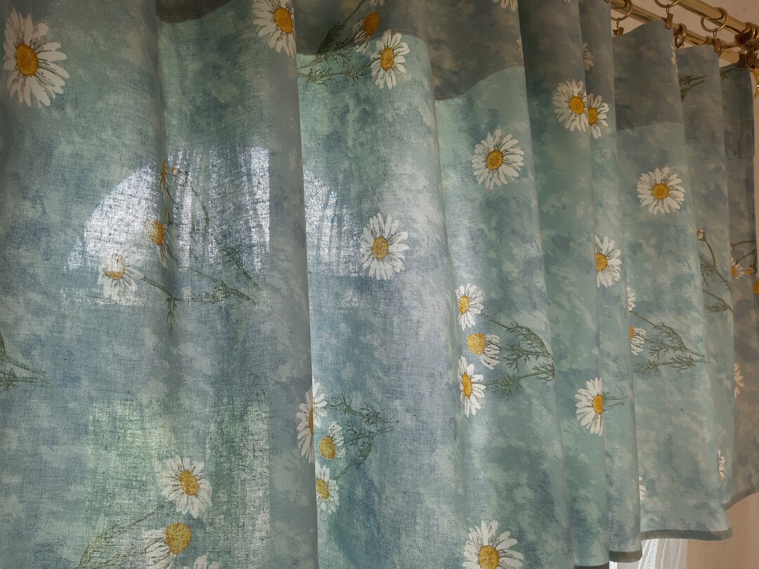 Floral Green White Daisies Kitchen Cotton Print Valance Curtain ...