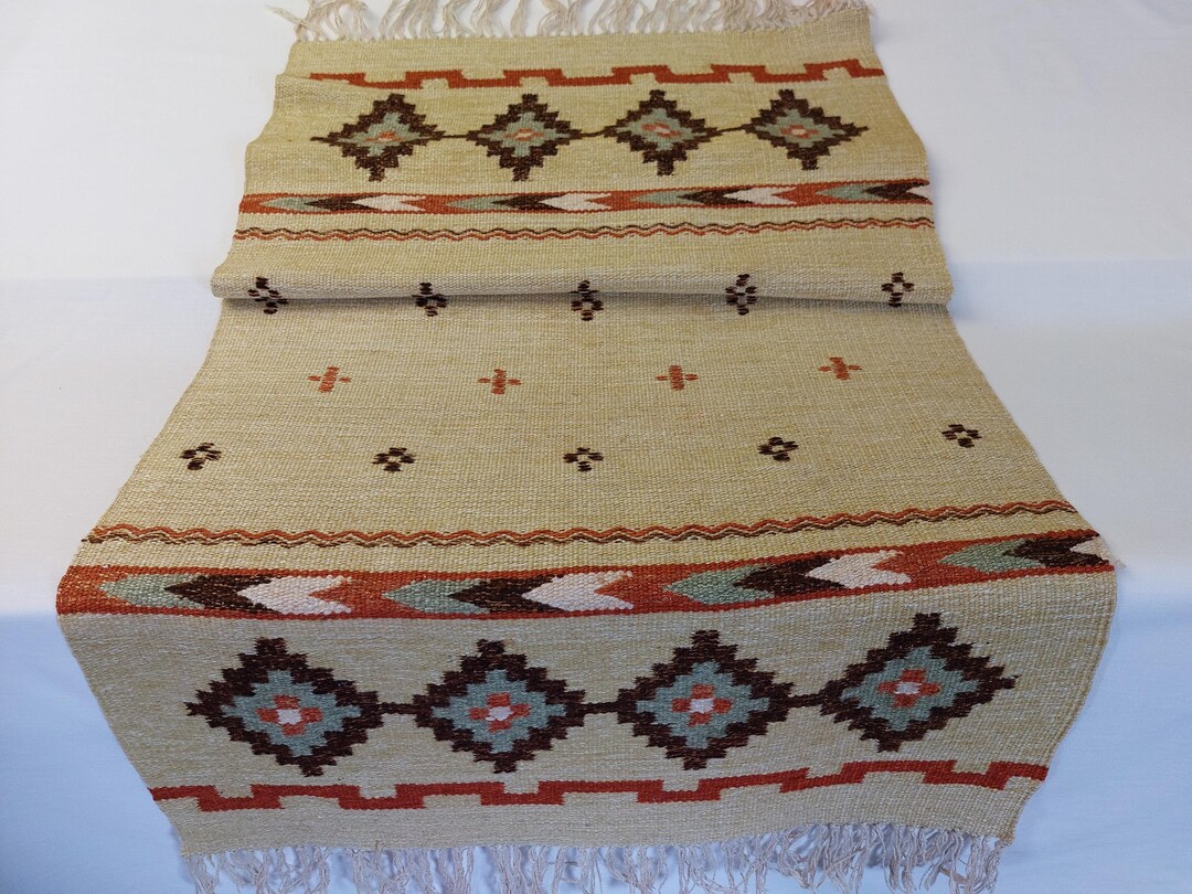 Handwoven Natural Wool Vintage Table Runner, Wool Table Topper, Table ...
