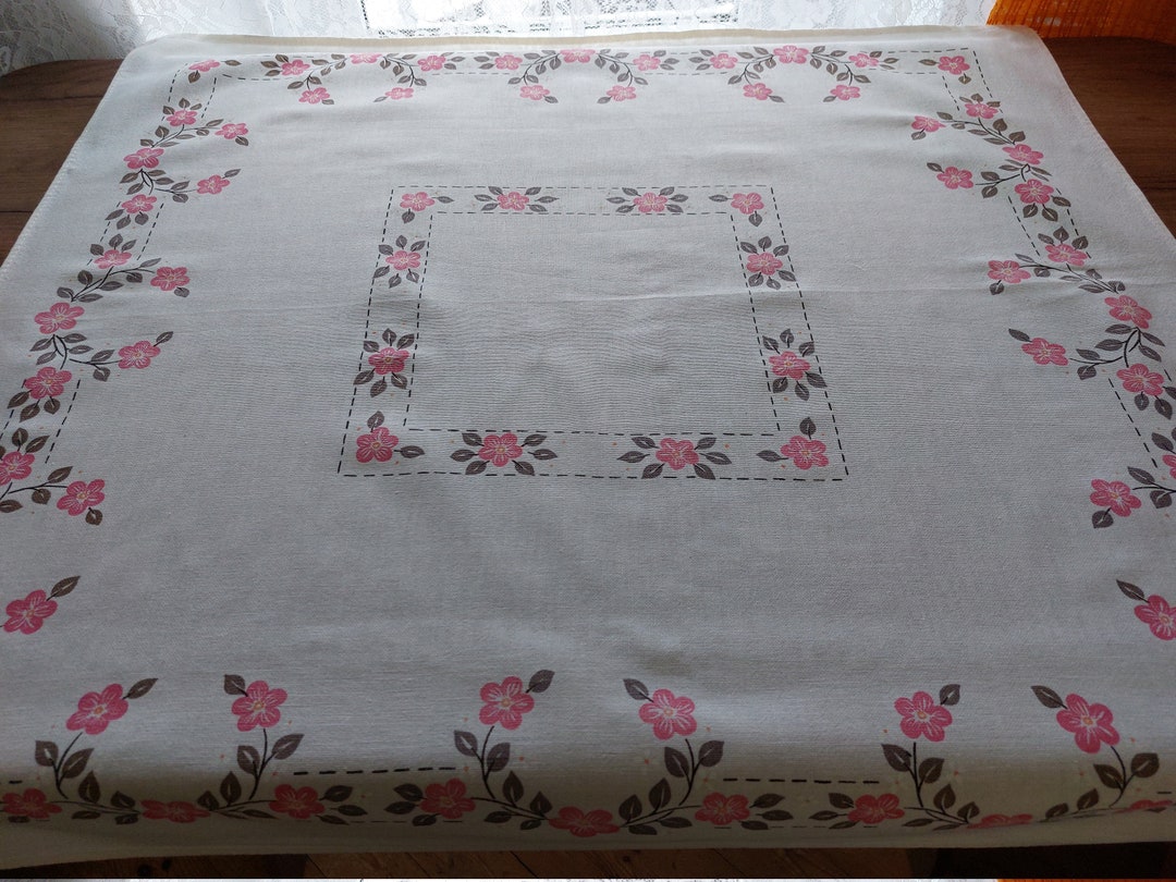 Vintage Floral Printed Cotton Square Tablecloth, Kitchen Tablecloth ...