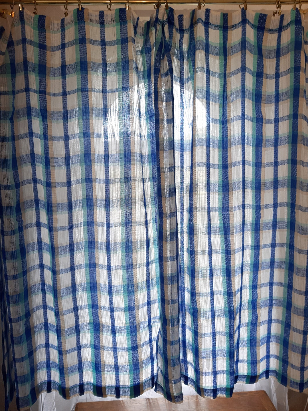 Vintage Woven Short Square Blue White Decorative 2 Pieces Curtains for ...