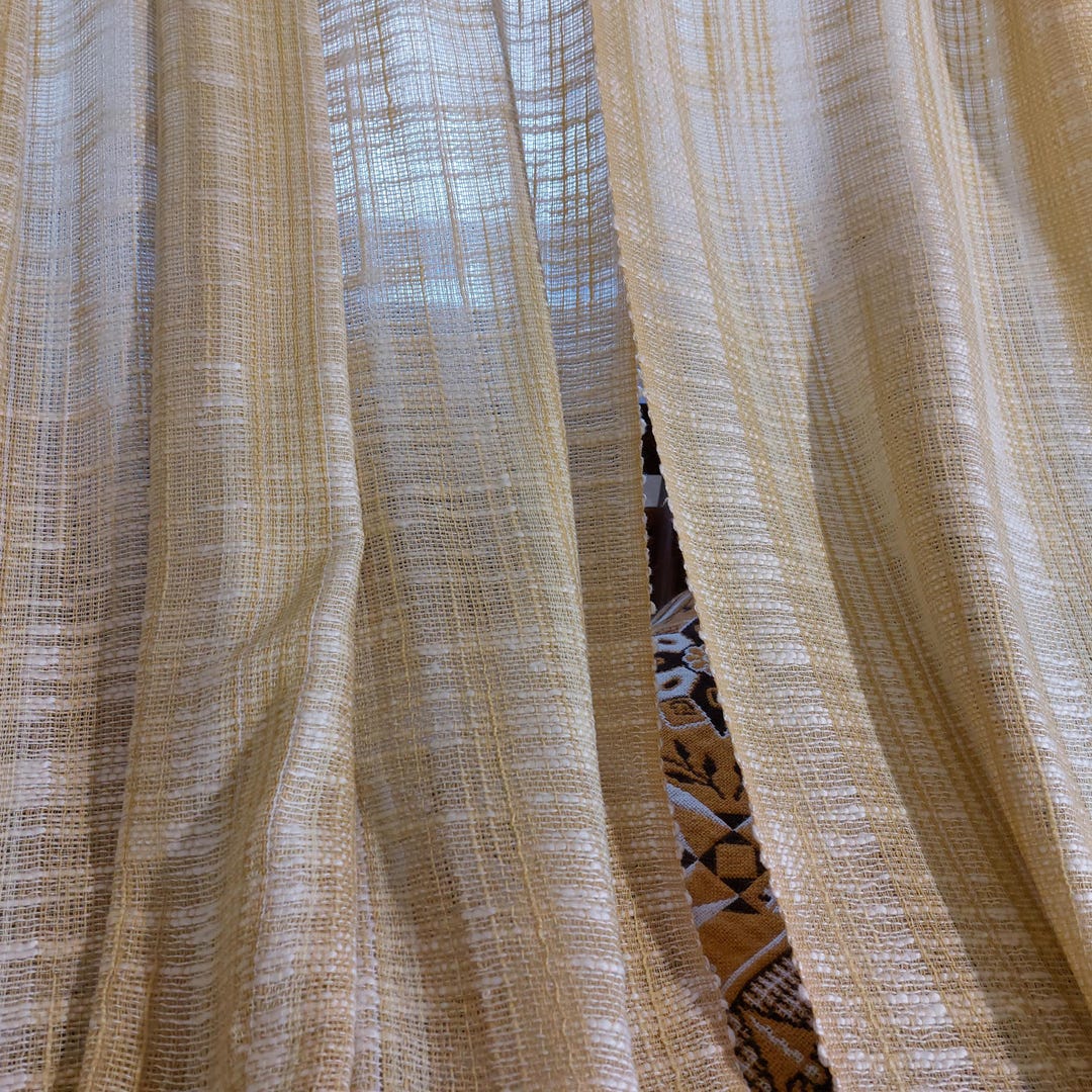 Pair of Vintage Woven Acrylic Curtain Panels , Sheer Curtain Panels ...