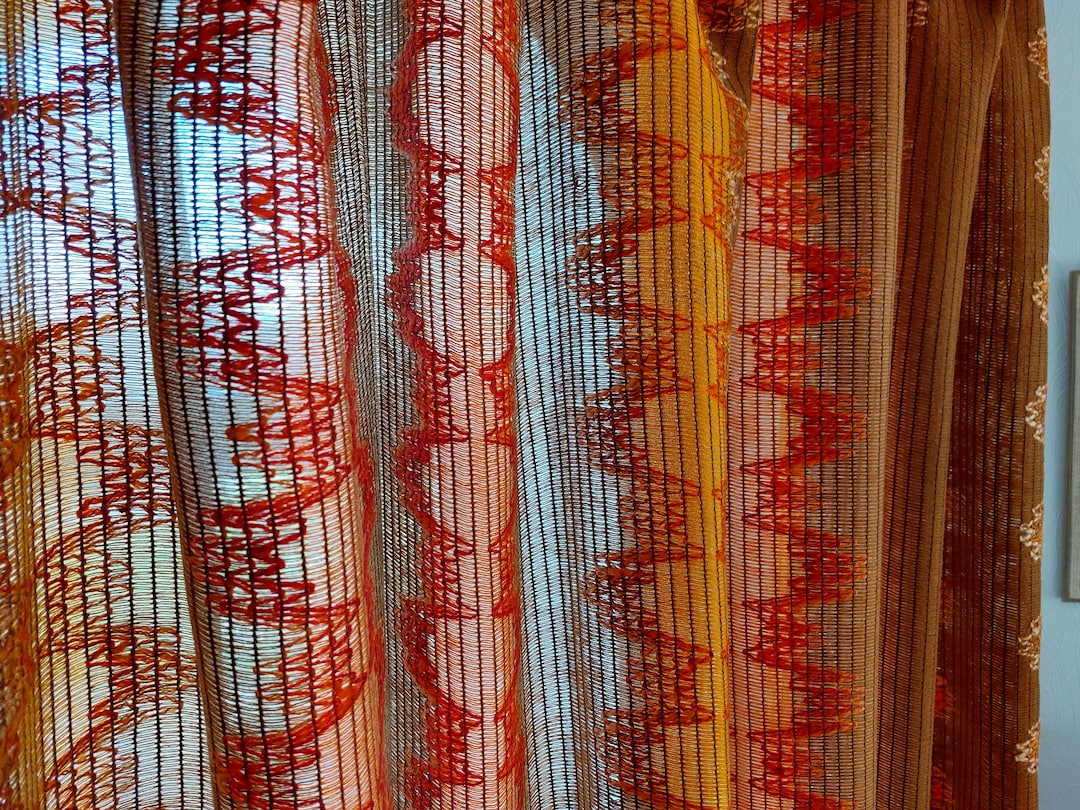 Pair of Vintage Woven Acrylic Curtains , Vintage Curtain Panels ...