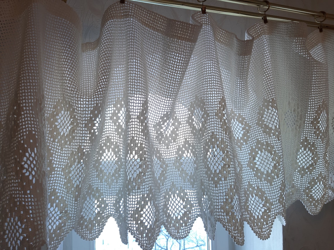 Vintage Handmade Floral White Thick Cotton Crochet Valance - Etsy