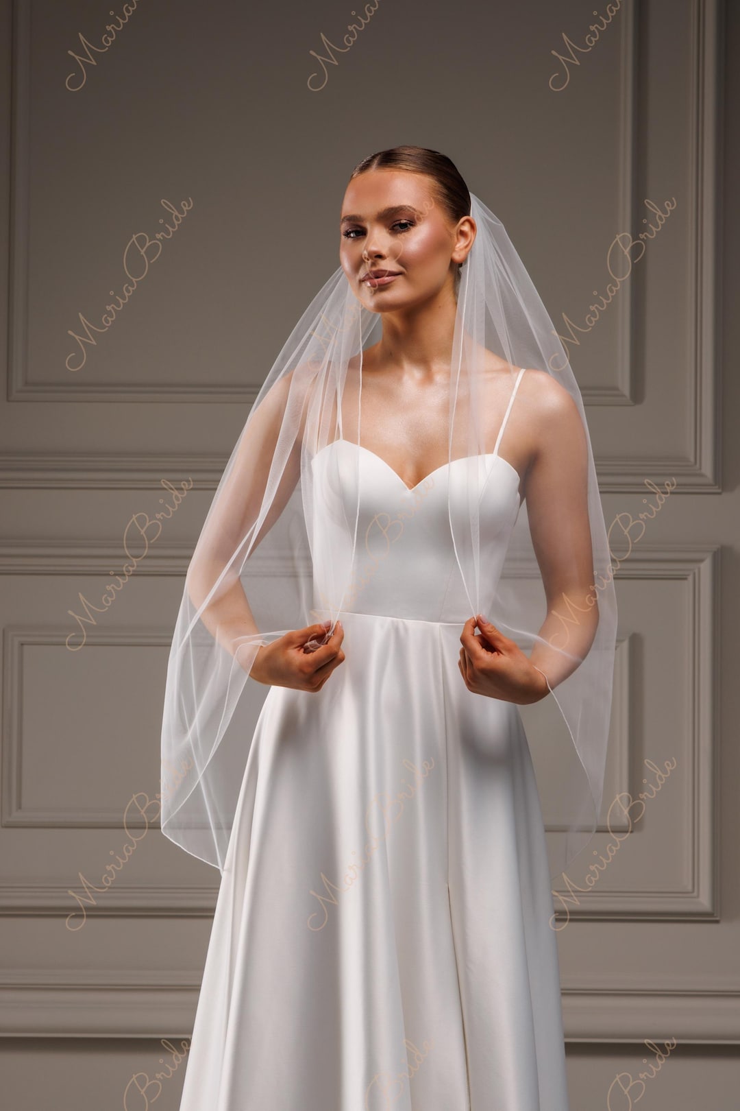 Italian Tulle Wedding Veil: Pencil Edge, White Ivory Bridal Veil - Etsy