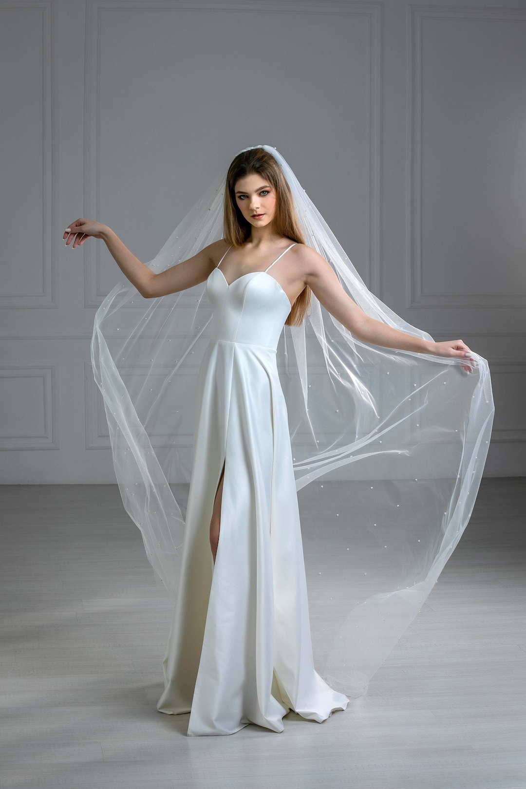 Wedding Veil Pearl, Long Wedding Veil, Pearl Bridal Veil, Plain Wedding ...