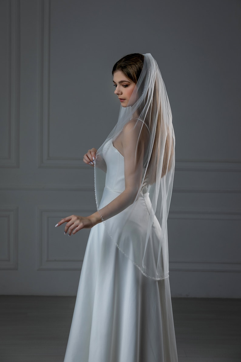 Crystal Beaded Cathedral Wedding Veil Rhinestone Trim, Long Bridal ...