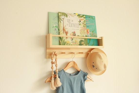 Small Book Shelf With Peg Rail Kids Bookshelf and Coat Rack - Etsy