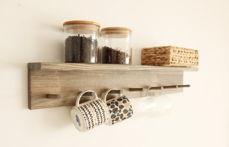 Shelf With Hooks Coffee Cup Rack Wooden Peg Rail Peg Rack - Etsy