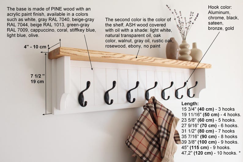 Stiffkey Blue Coat Rack With Ash Shelf: Entryway Organizer, Satin Hooks ...