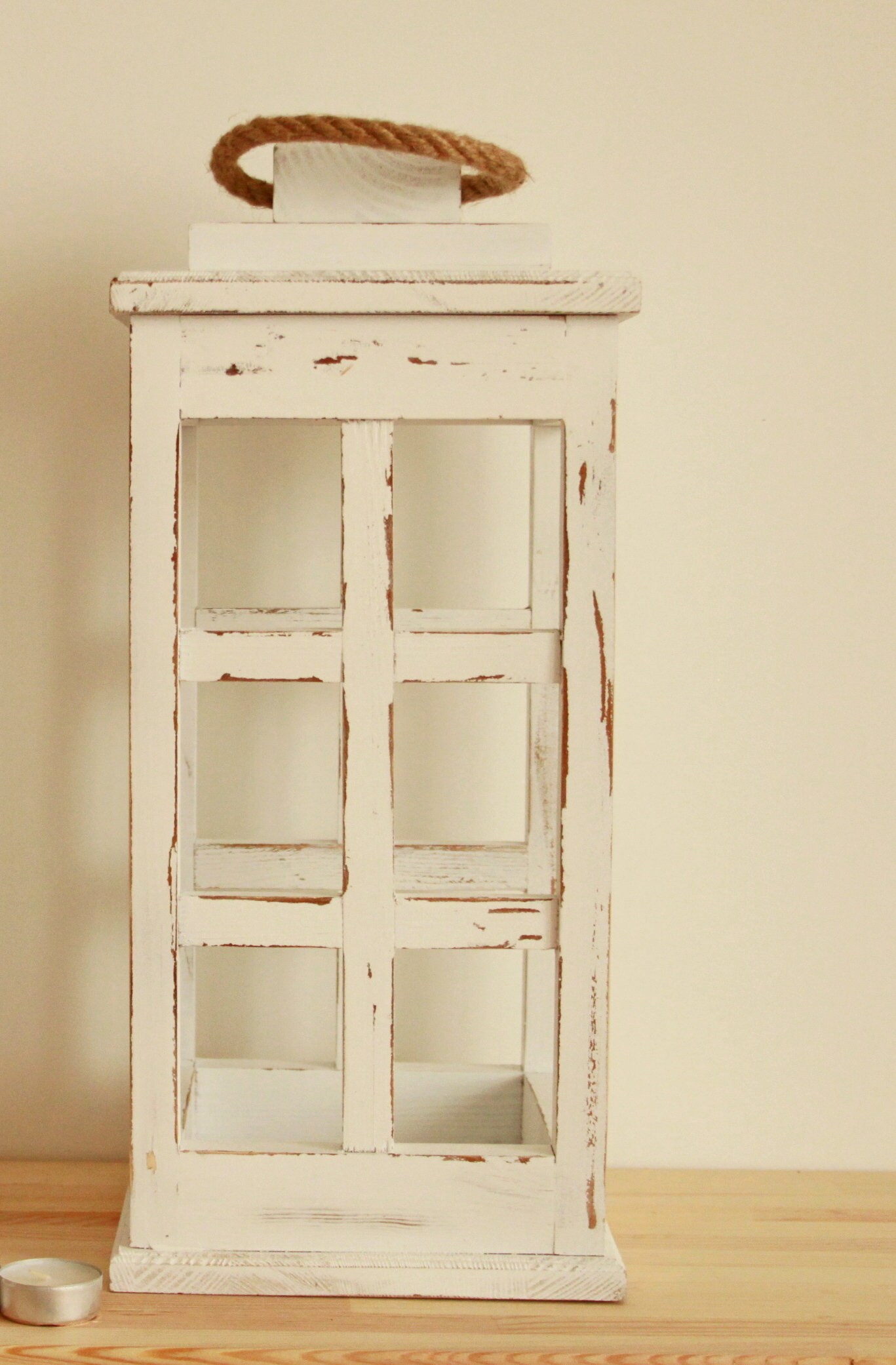 White rustic wood lantern Vintage lantern centerpiece | Etsy