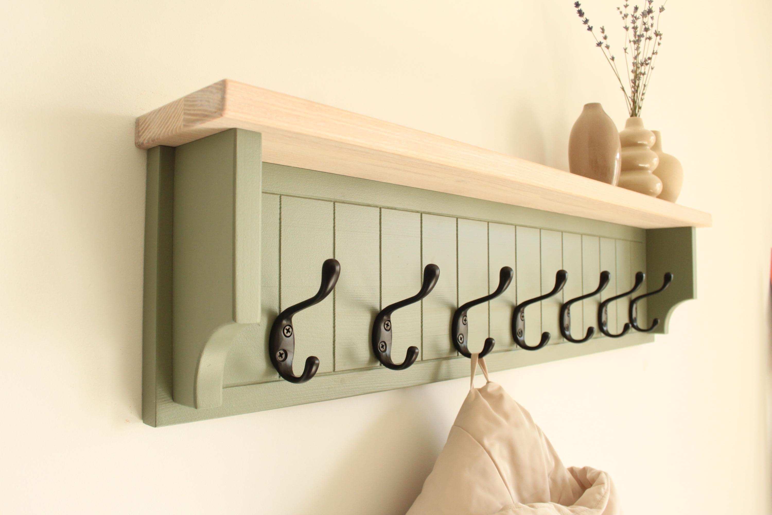 Stiffkey Blue Coat Rack With Ash Shelf: Entryway Organizer, Satin Hooks ...