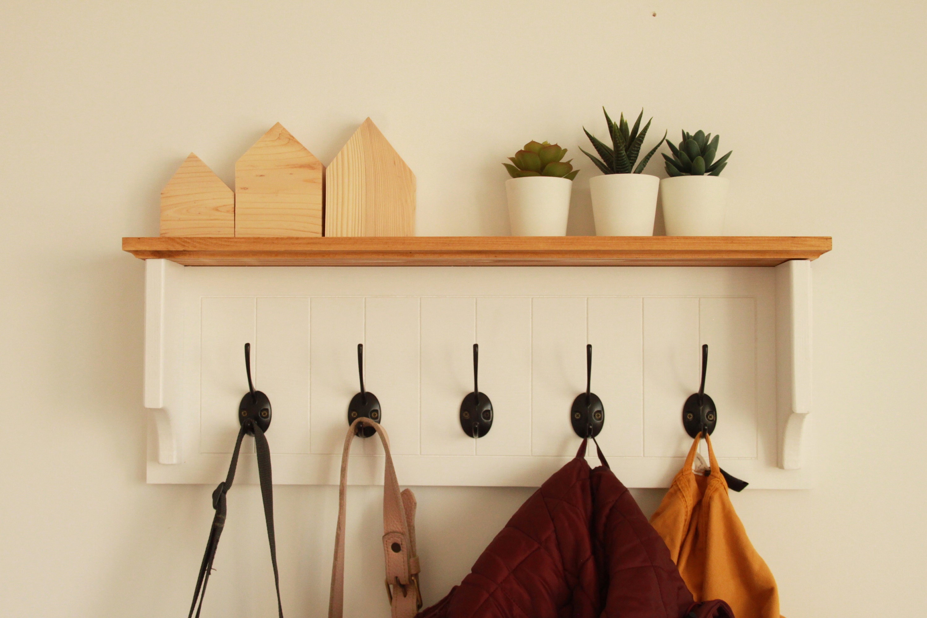 Wall mounted coat hooks Entryway shelf Hat rack | Etsy