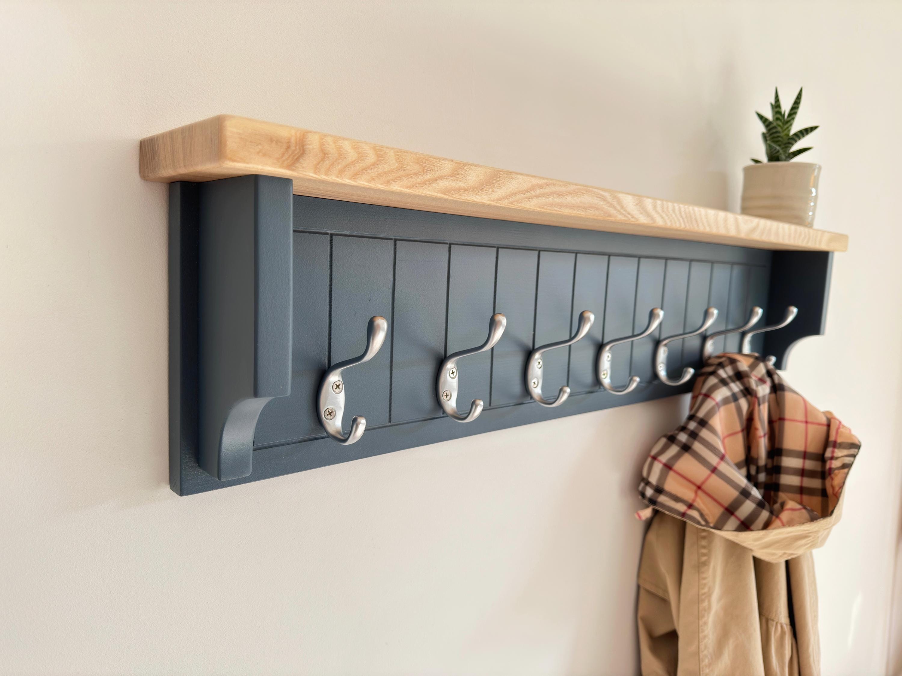Stiffkey Blue Coat Rack With Ash Shelf: Entryway Organizer, Satin Hooks ...