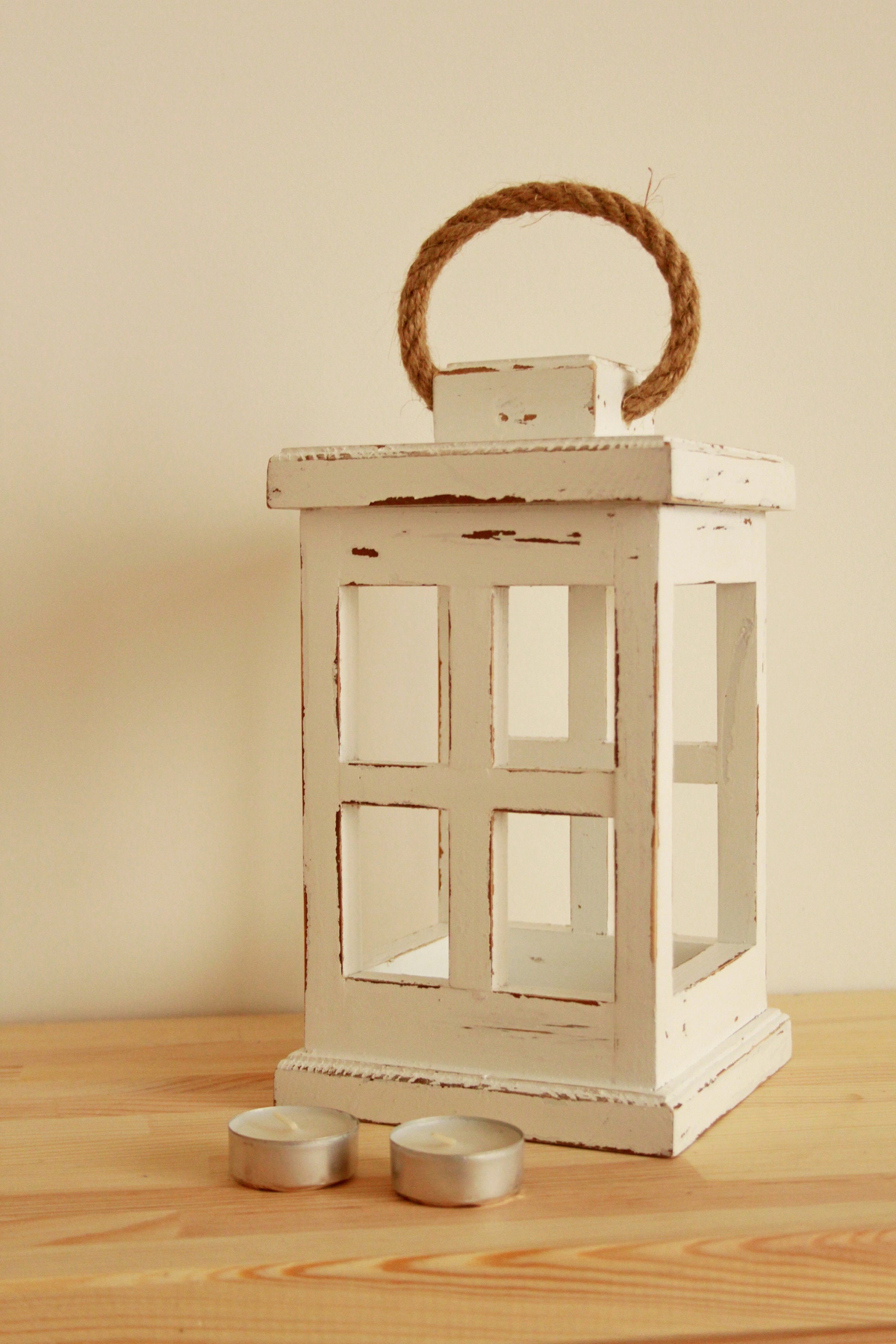 White rustic wood lantern Vintage lantern centerpiece | Etsy