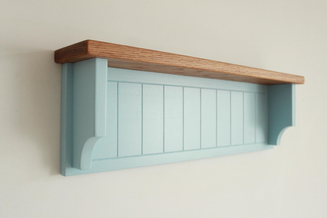 Rustic Wooden Wall Shelf With Light Blue Finish and Natural Oak Wood ...