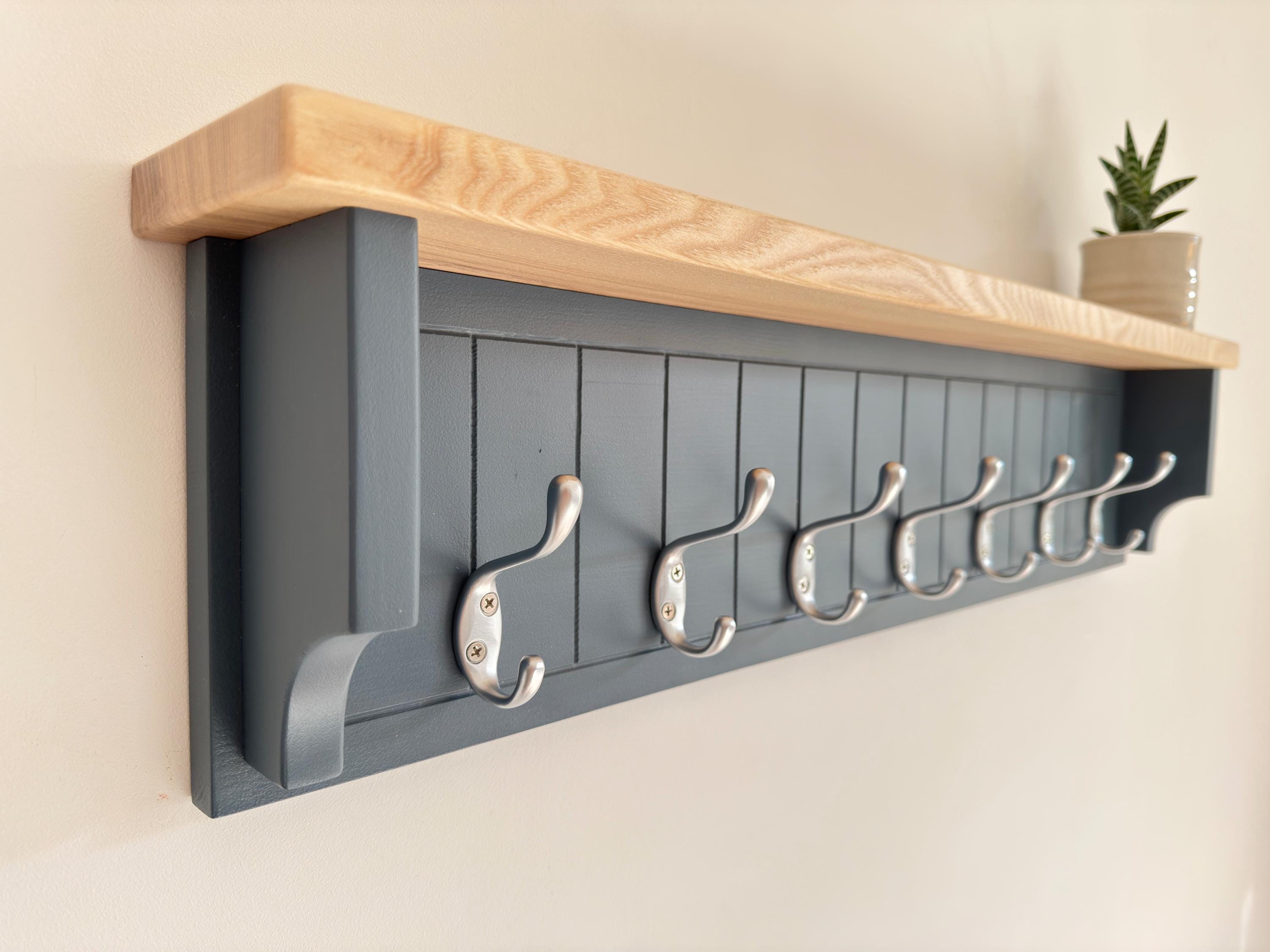 Stiffkey Blue Coat Rack With Ash Shelf: Entryway Organizer, Satin Hooks ...
