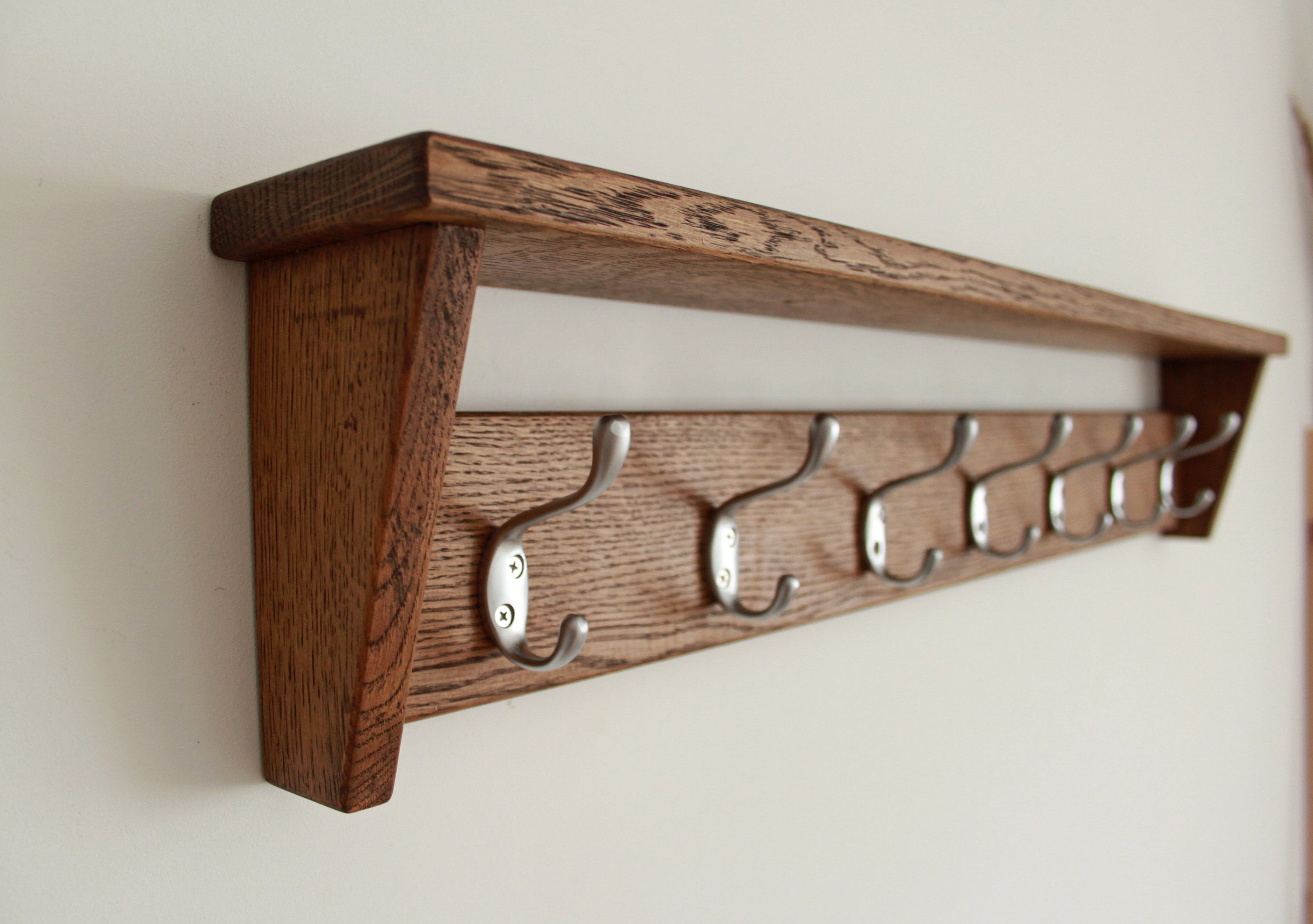 Solid Wood Oak Coat Hooks Wall Coat Rack With Shelf Entryway - Etsy UK