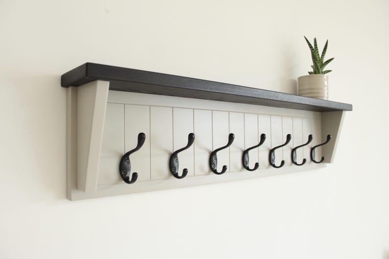 White Wall Coat Rack With Ash Wood Shelf, Entryway Organizer - Etsy