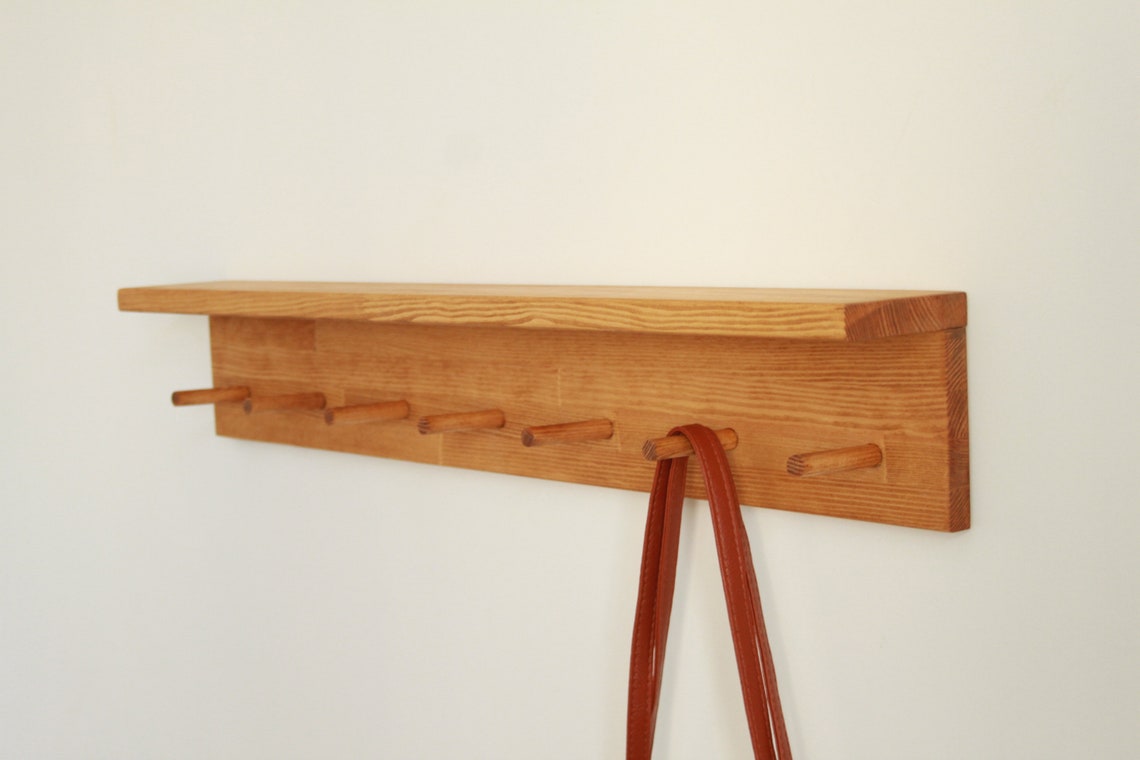 Shelf With Hooks Coffee Cup Rack Wooden Peg Rail Peg Rack - Etsy