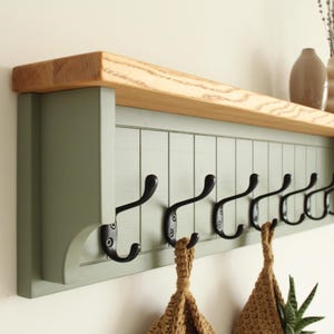 Stiffkey Blue Coat Rack With Ash Shelf: Entryway Organizer, Satin Hooks ...