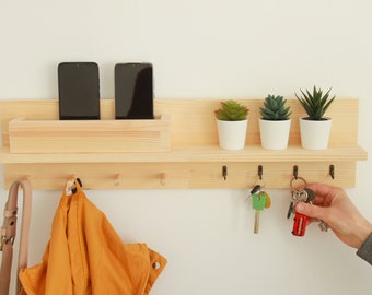 Coat Rack With Shelf Entryway Organizer Key Holder for Wall | Etsy