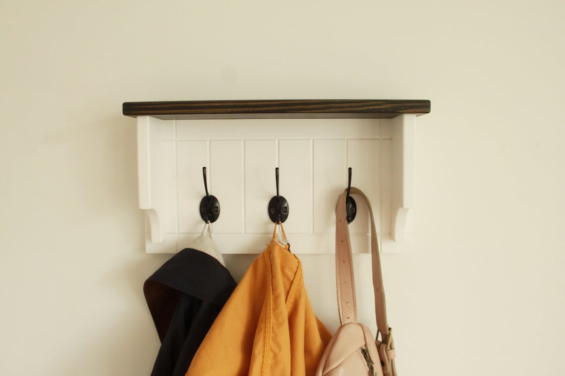 Wall mounted coat hooks Entryway shelf Hat rack | Etsy
