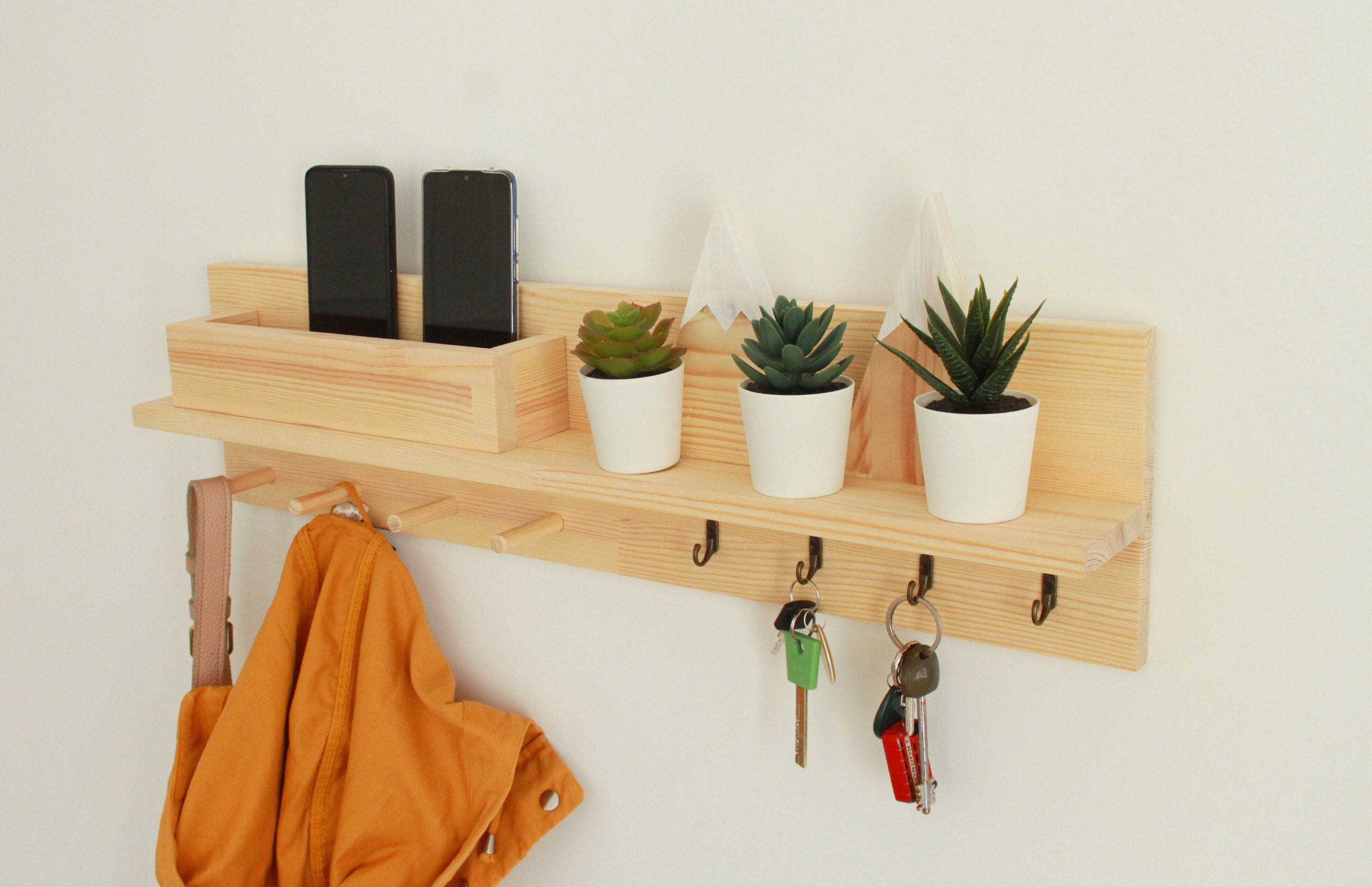 Entryway organizer with shelf key holder for wall | Etsy